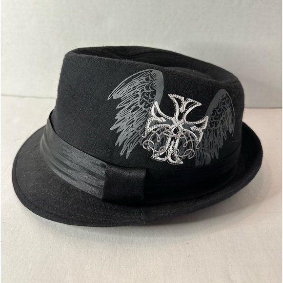 Accessories | Black Fedora Cross Angel Wings 57 Cm Mens Medium | Poshmark